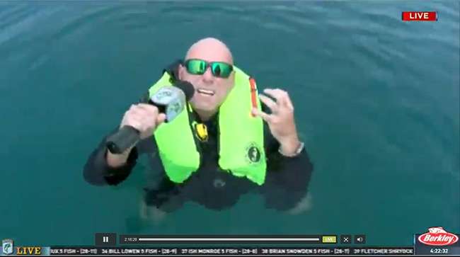 Dave Mercer goes for a swim in Lake St. Clair - Bassmaster